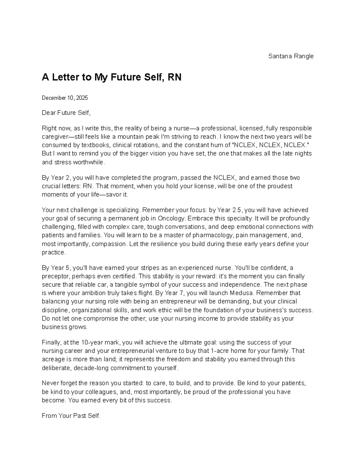 A Letter to My Future Self: Reflections for RN Journey - Studocu