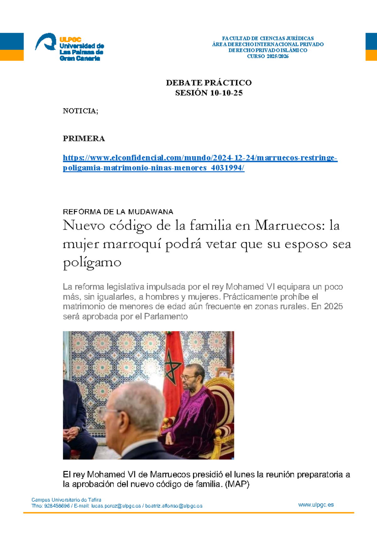 Debate Práctico: Reforma de la Mudawana en Marruecos (DIP-2025) - Studocu
