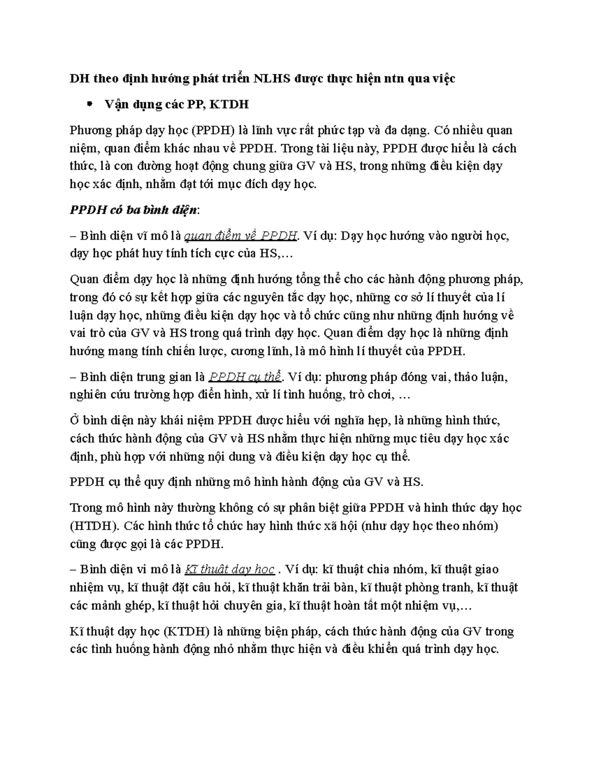 DH theo định hướng phát triển NLHS: Vận dụng PPDH và KTDH - Studocu