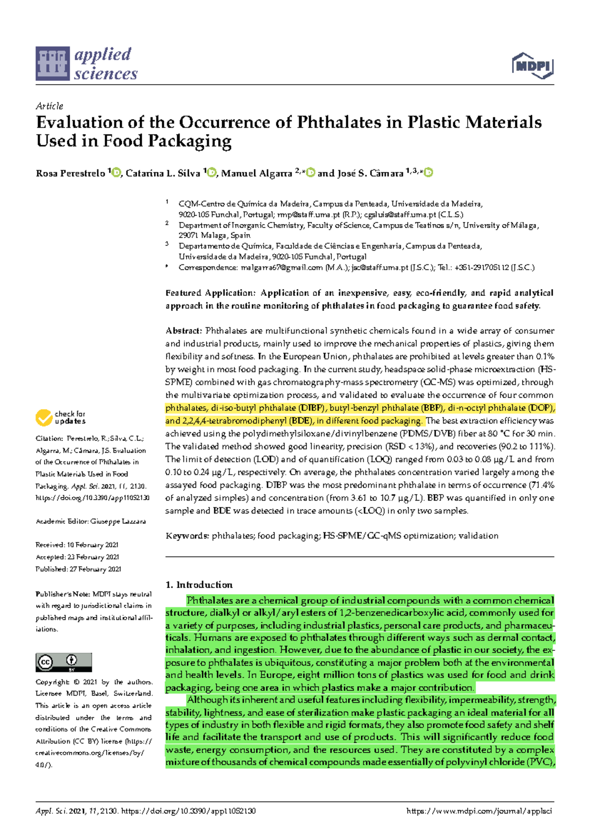 Evaluation of Phthalates in Food Packaging Plastics - Appl. Sci. 2021 ...