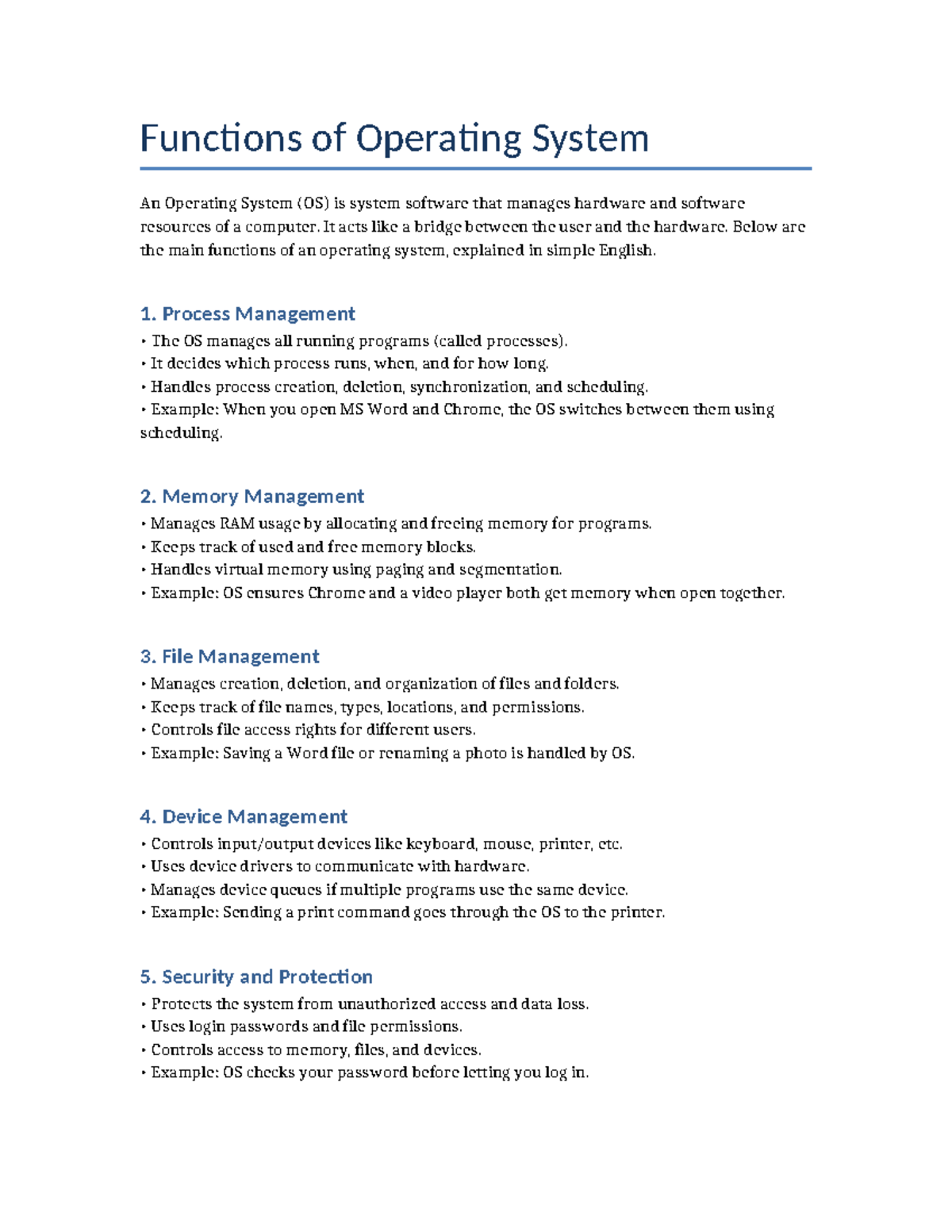 Functions Of Operating System With Examples