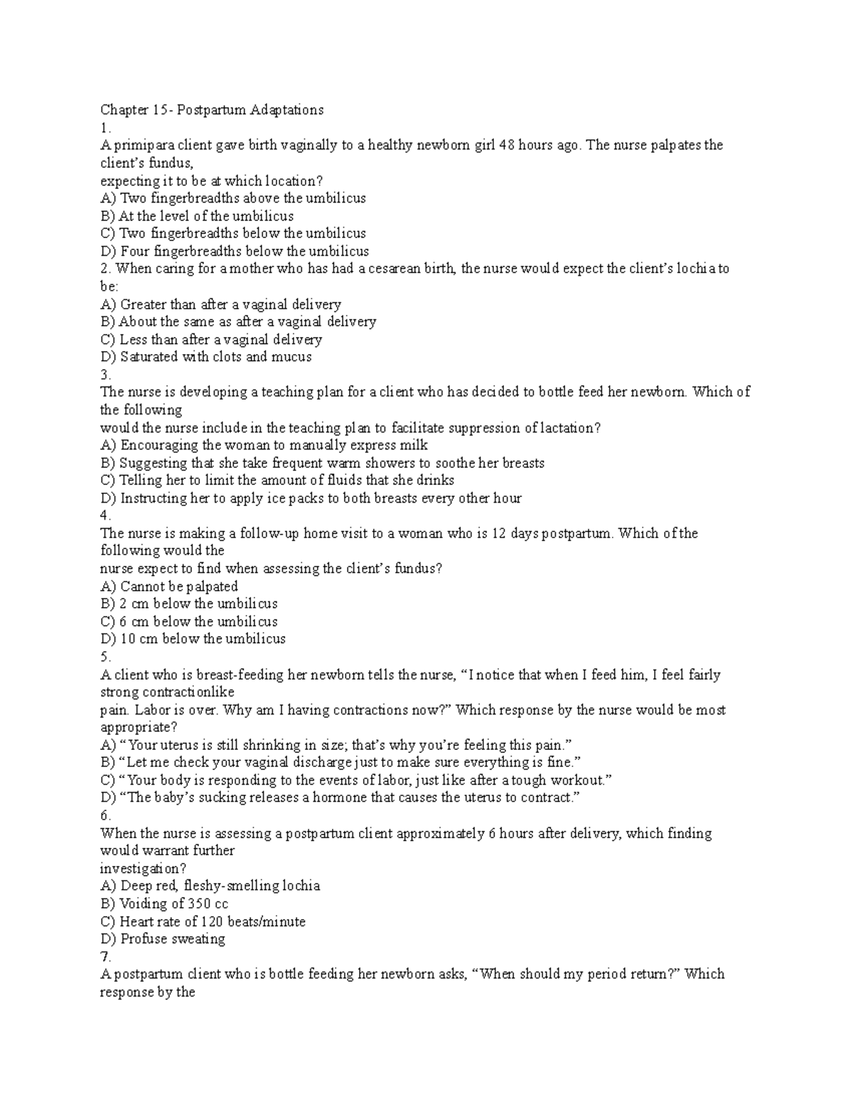 Postpartum Adaptations: Key Concepts from Chapter 15 for Nursing ...