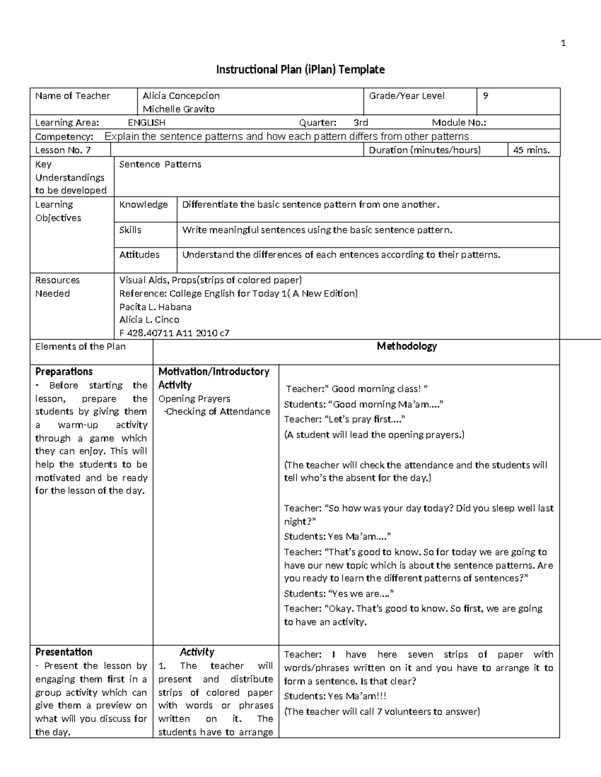 Instructional Plan i Plan Template - Instructional Plan (iPlan ...