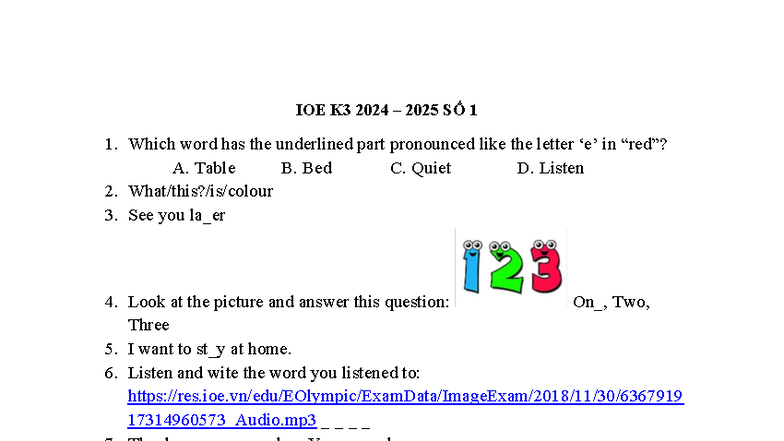 IOE K3 2024-2025 Quiz: Listening & Vocabulary Practice - Studocu