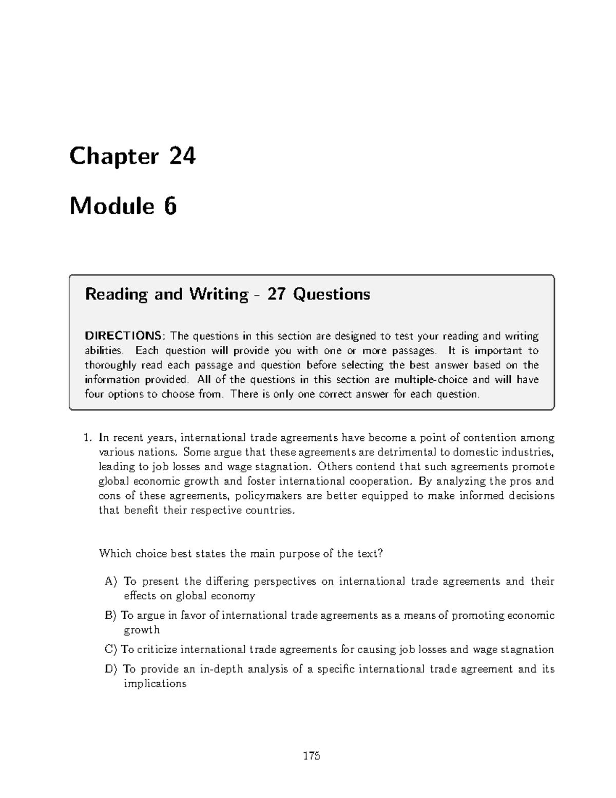 Chapter 24 Module 6 Reading and Writing Practice Questions - Studocu