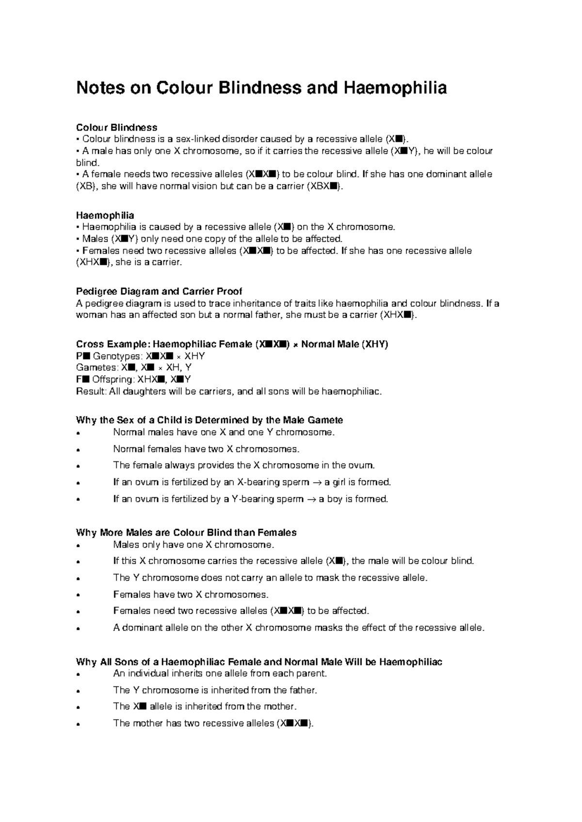 Genetics Notes: Colour Blindness & Haemophilia (BIO 101) - Studocu