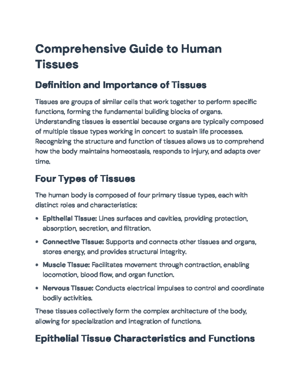 Comprehensive Guide to Human Tissues: Structure & Function Overview ...