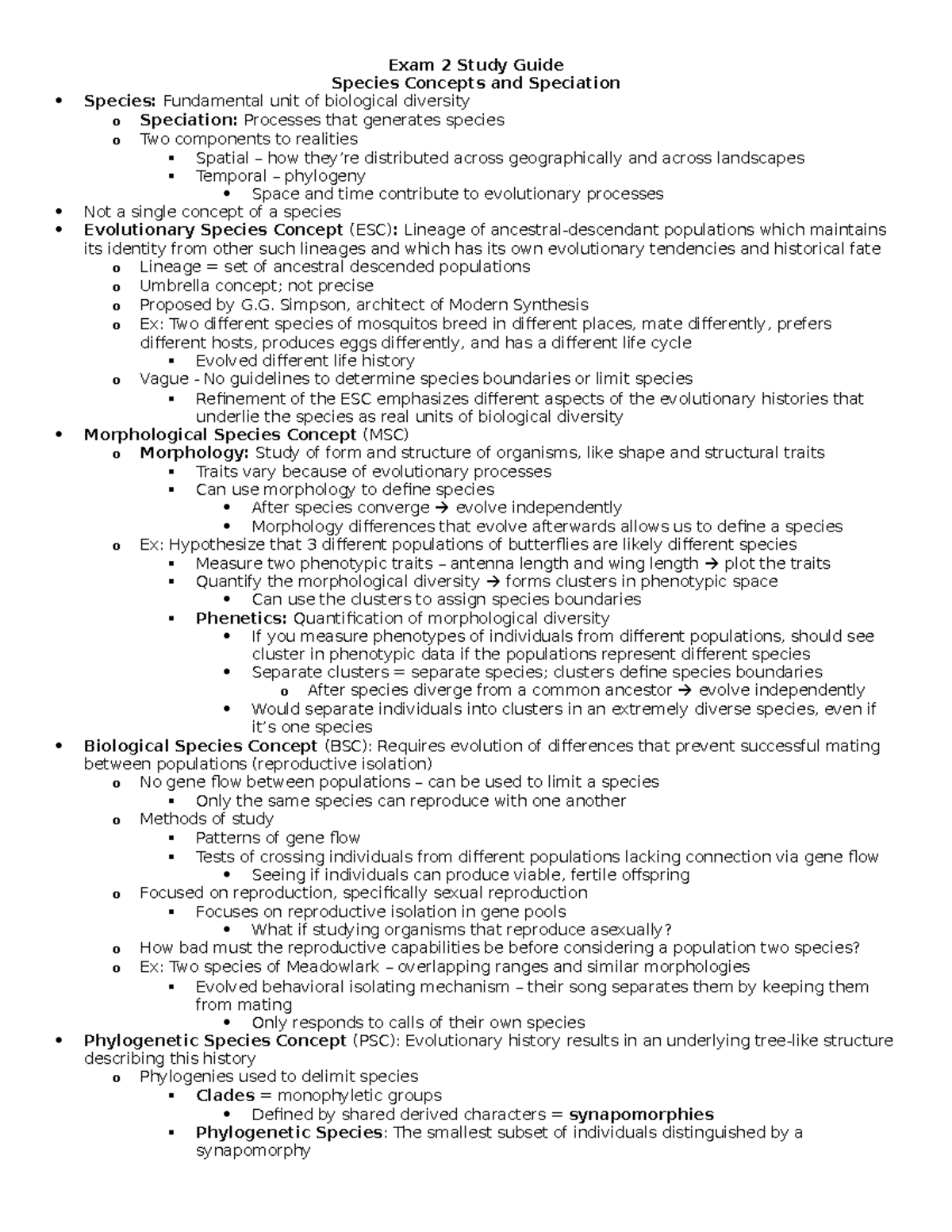 VCU BIOL 318: Key Concepts for Evolution Exam 2 Notes - Turbeville ...