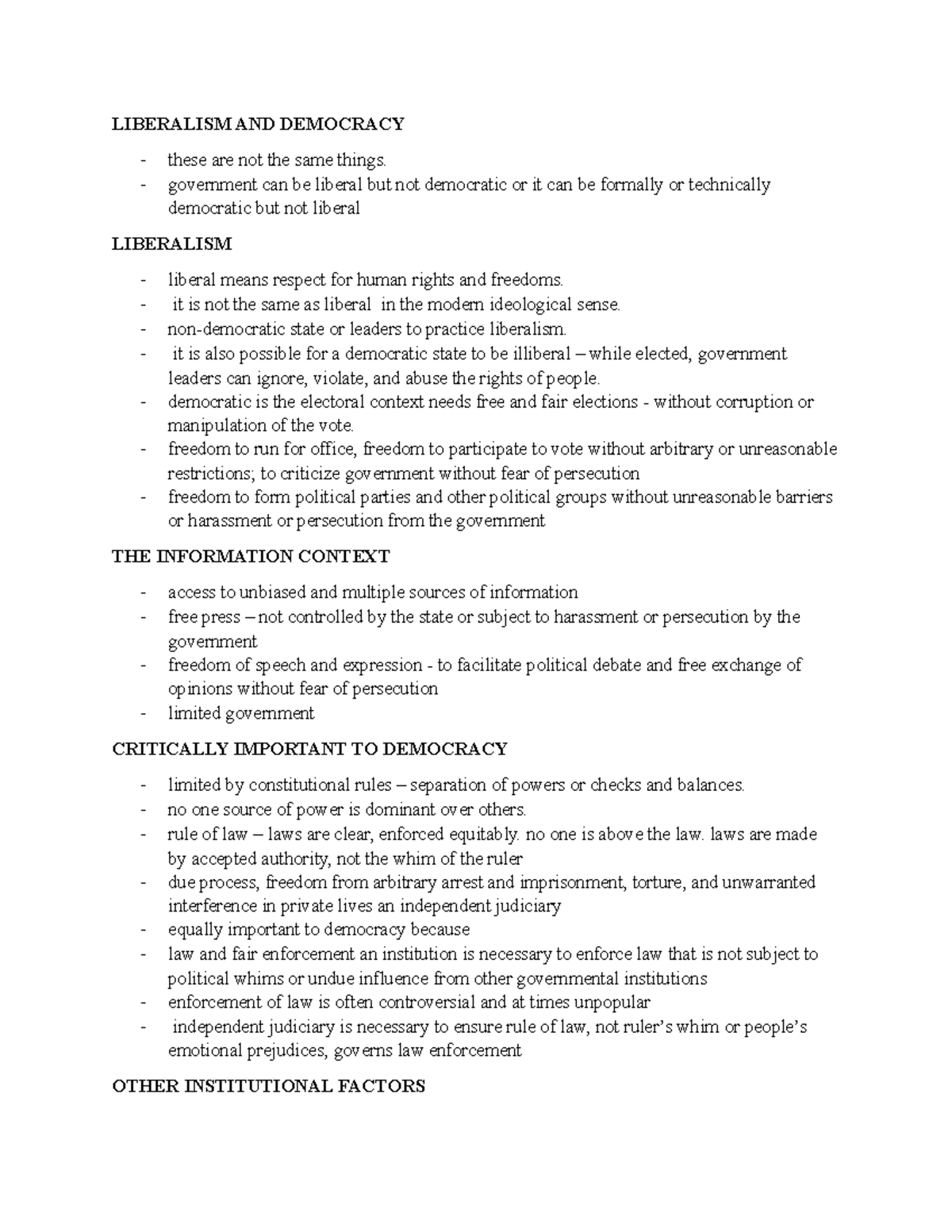 Gov Notes 3: Exploring Liberalism and Democracy in Global Contexts ...