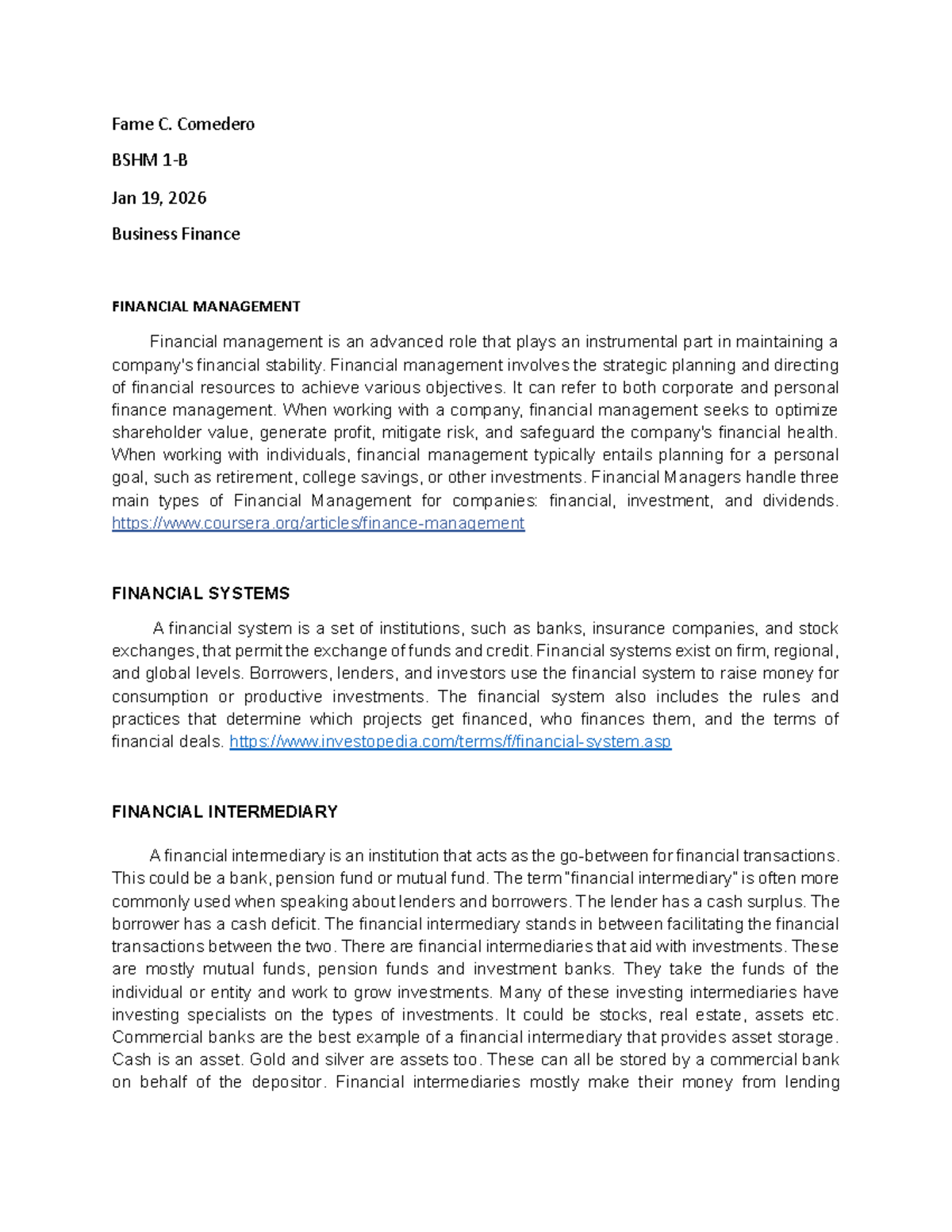 Business Finance Overview: Financial Management Insights (BSHM) - Studocu