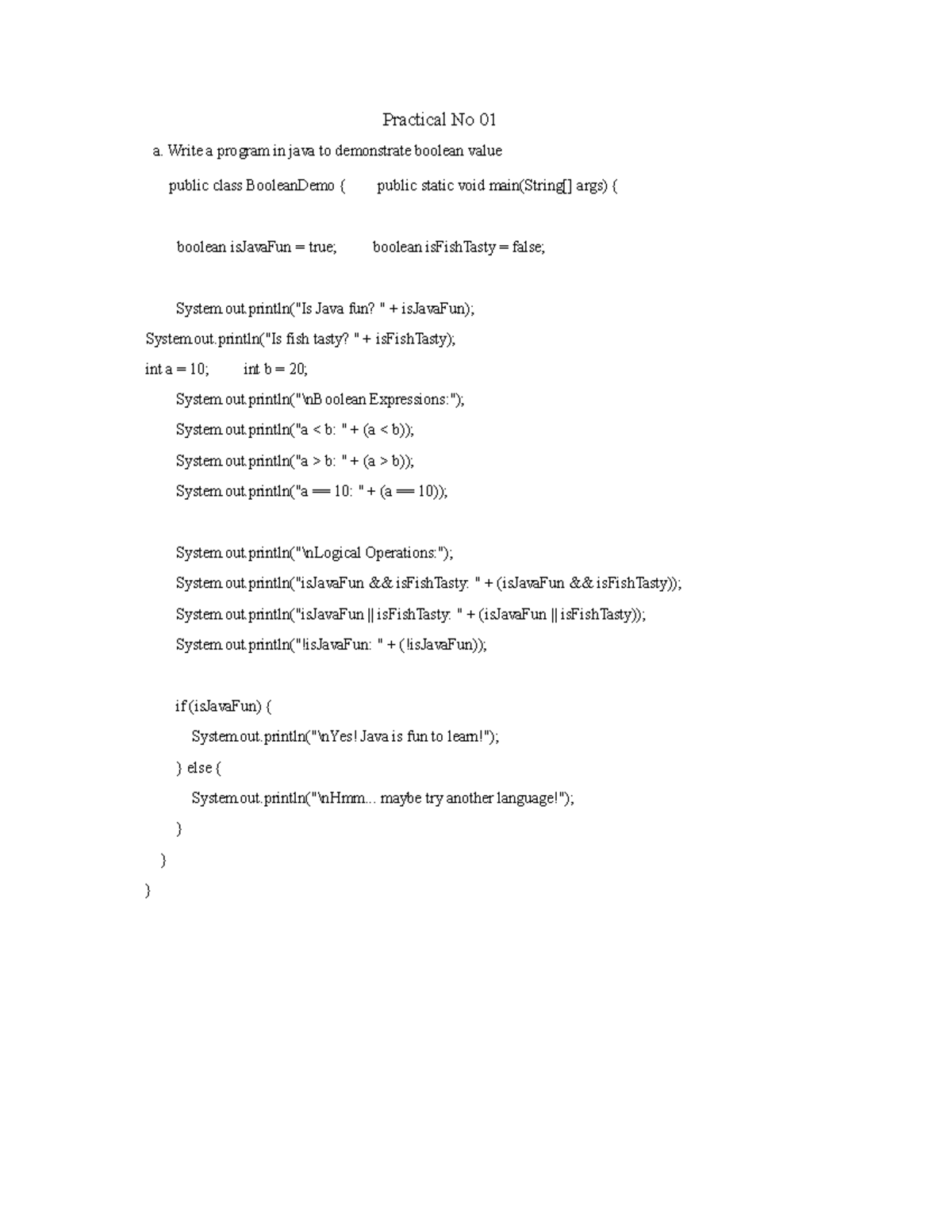 Java Practical Exercises: Boolean, Inheritance, and More - Studocu