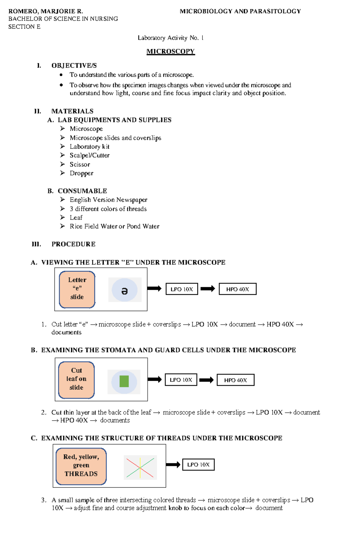 LABORATORY 1 (PRE-LAB) - ROMERO, MARJORIE R. MICROBIOLOGY AND ...