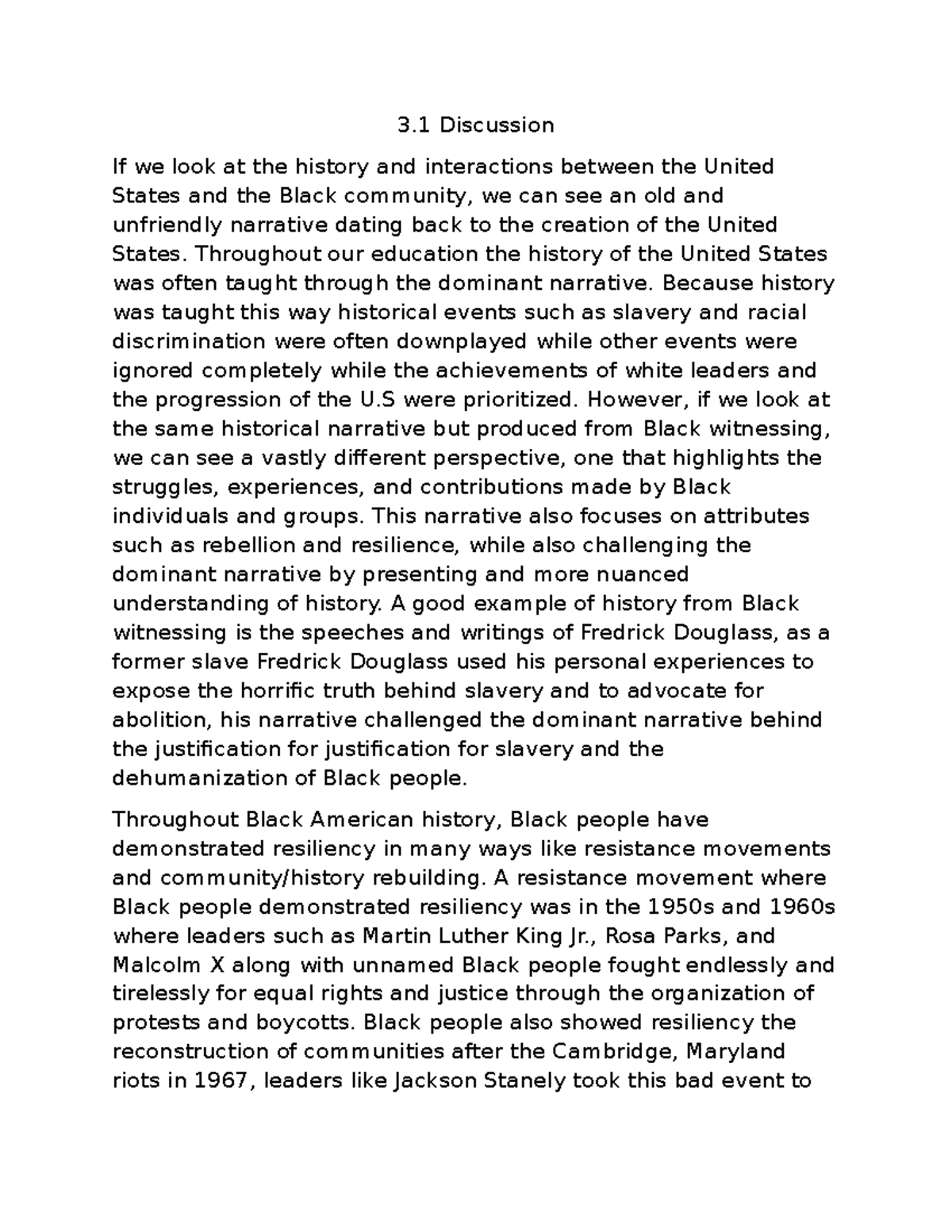 3.1 Discussion: The Resilient Narrative of Black History - Studocu