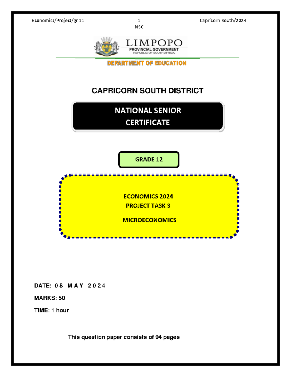 Grade 11 NSC Economics Project: Microeconomics Task 3 (2024) - Studocu