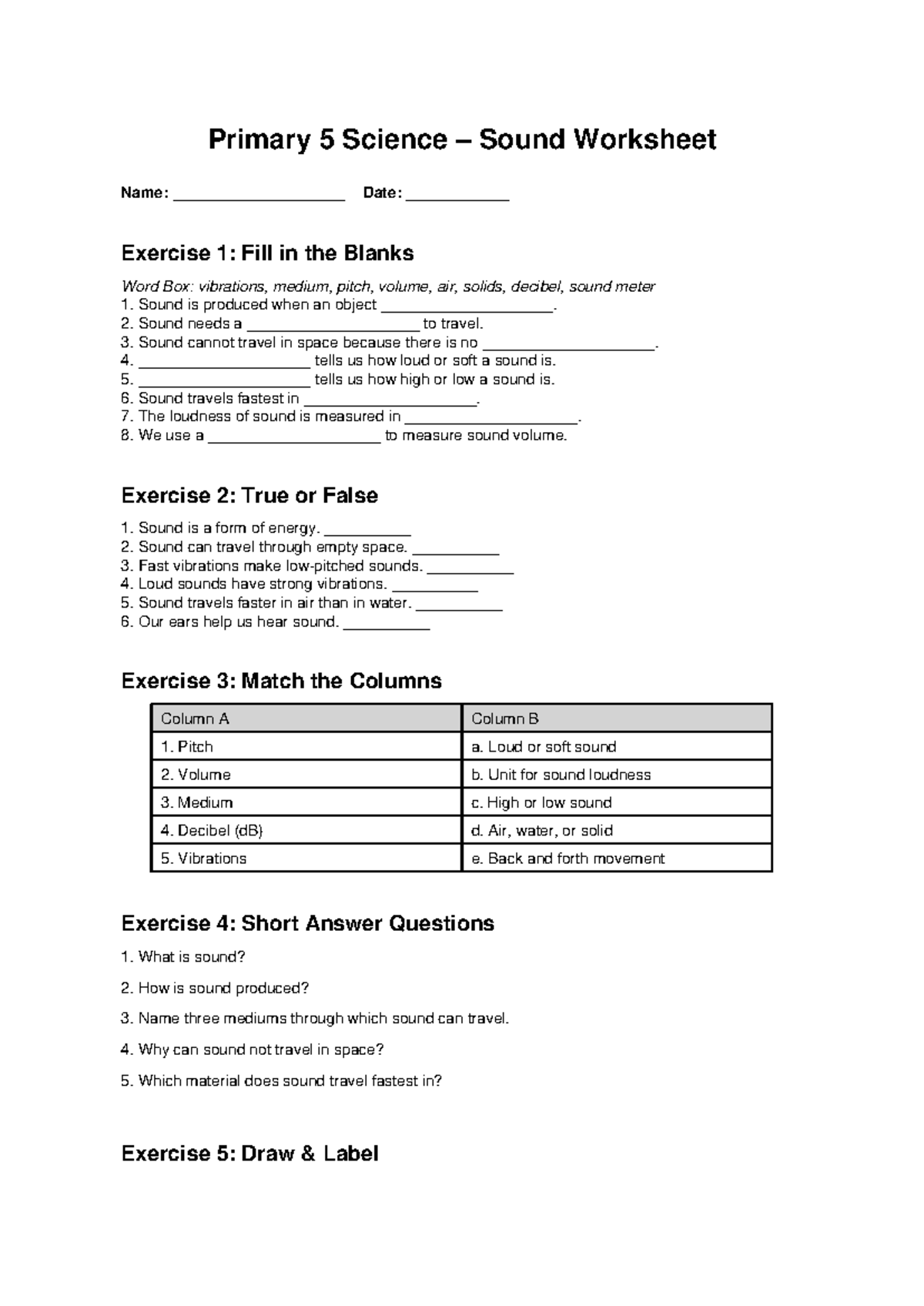 P5 Science Sound Worksheet: Understanding Sound Concepts - Studocu