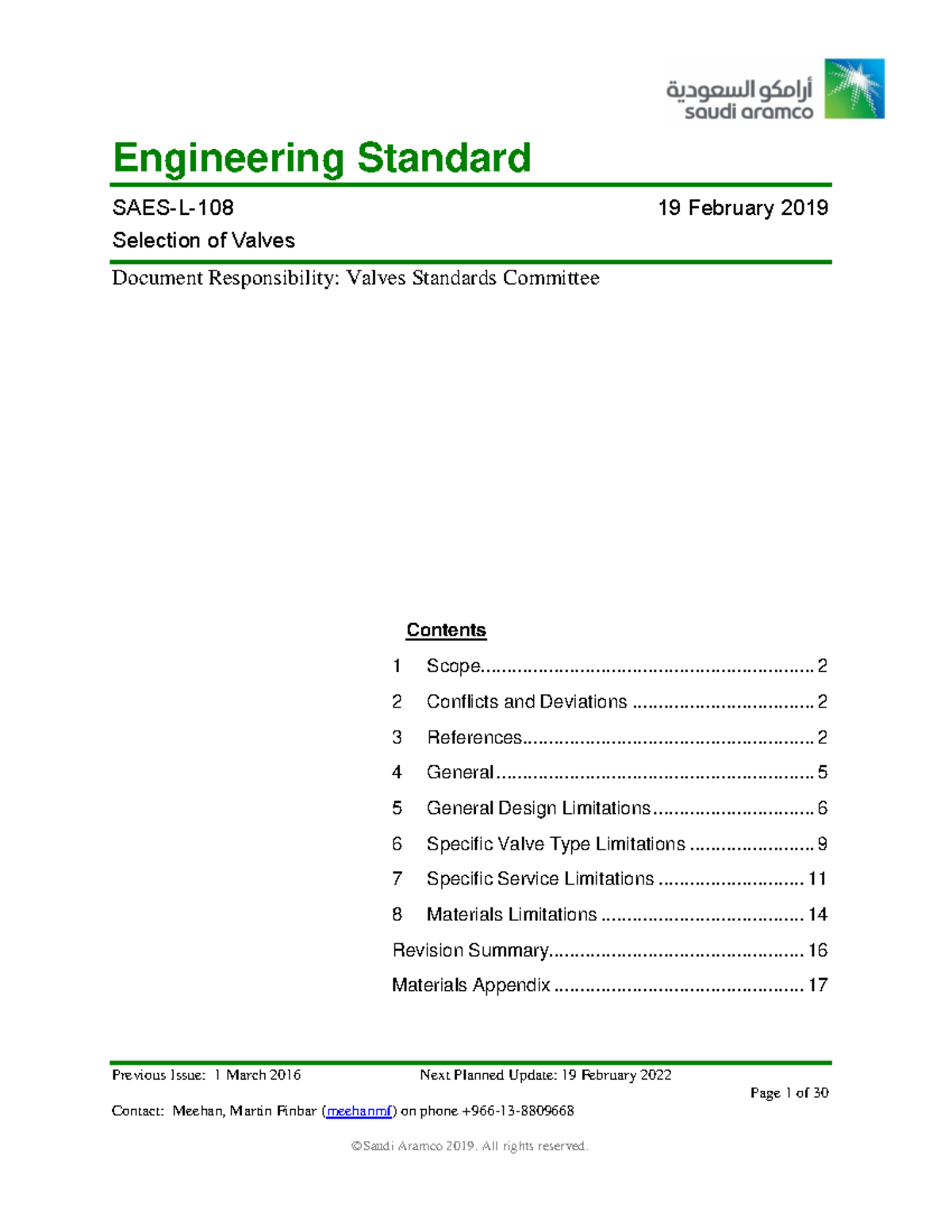 SAES-L-108: Engineering Standards for Valve Selection and Limitations ...