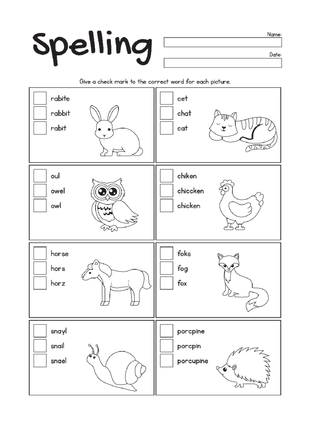 Spelling Practice Worksheet: Correct Word Identification and Writing ...