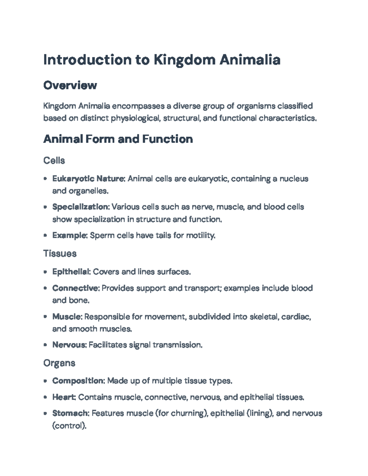 Introduction to the Kingdom Animalia: Structure, Function, and ...