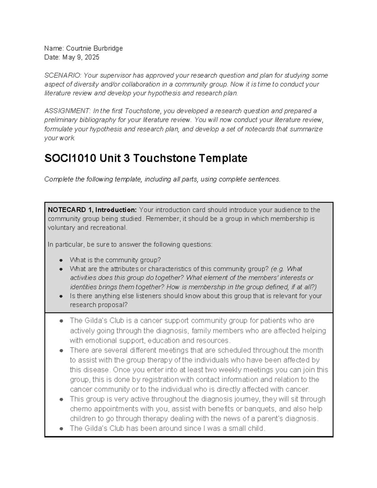 SOCI1010 Touchstone 3: Literature Review on Gildas Club - Studocu