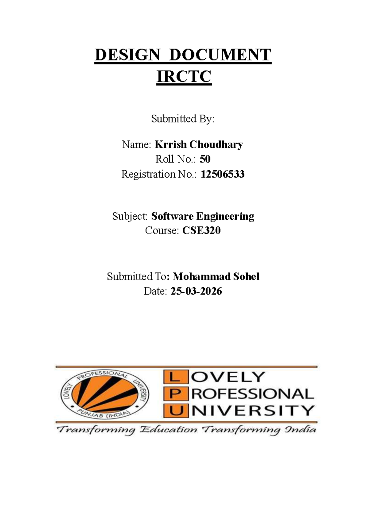 CSE320 Final Project: IRCTC System Design Overview - Studocu