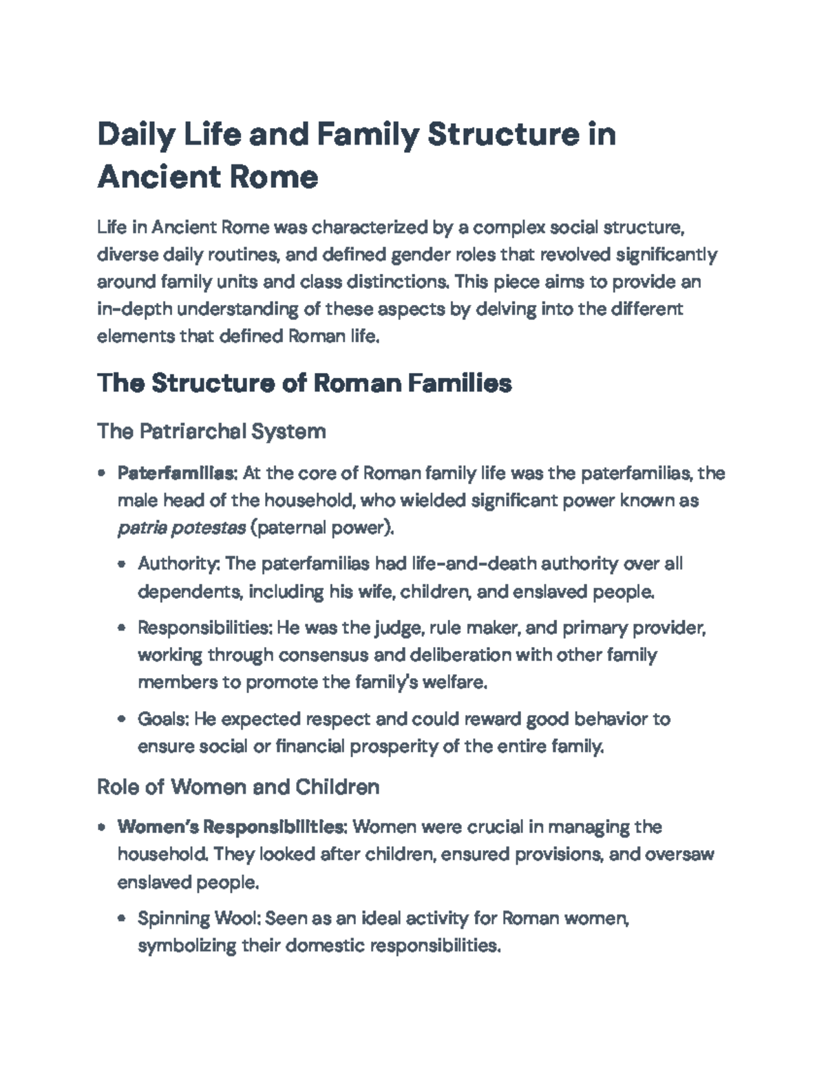 Daily Life and Family Structure in Ancient Rome: Insights and Analysis ...