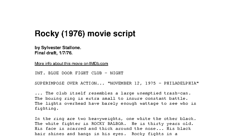 Guion de Película: Rocky (1976) - Script Completo en Español - Studocu