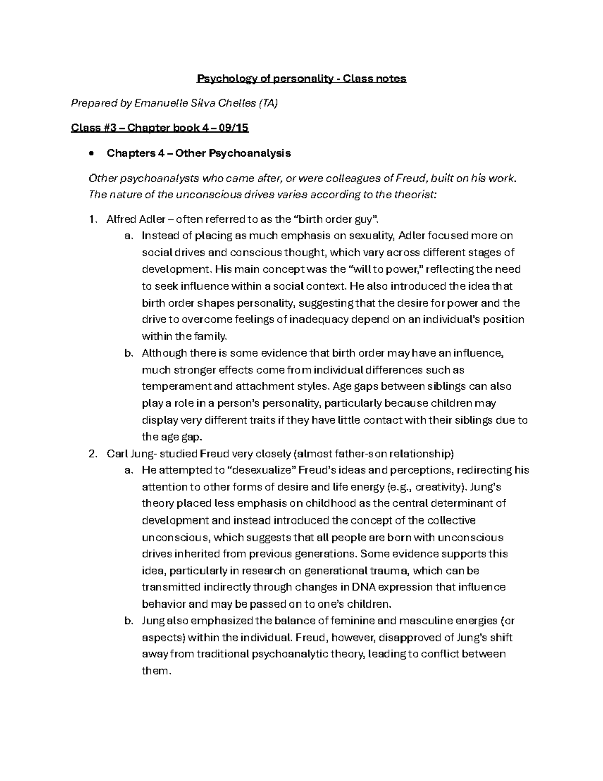 Psychology of Personality - Class Notes (PSY 101) Chapter 4 Insights ...