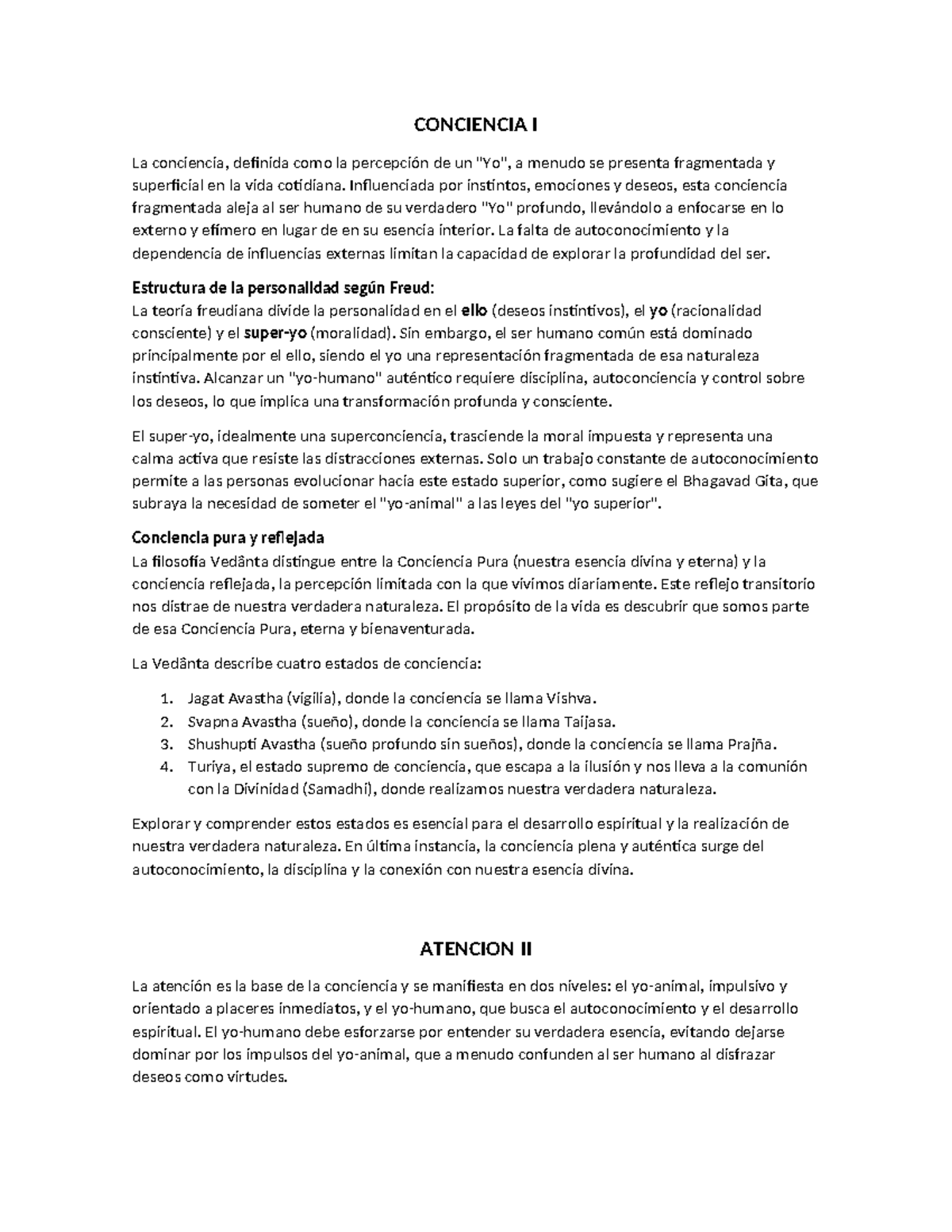 Resumen psicologia - apuntes formativos - CONCIENCIA I La conciencia ...