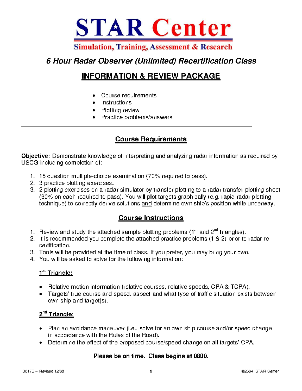 D017C 6-Hour Radar Observer Recertification Class Review Guide - Studocu