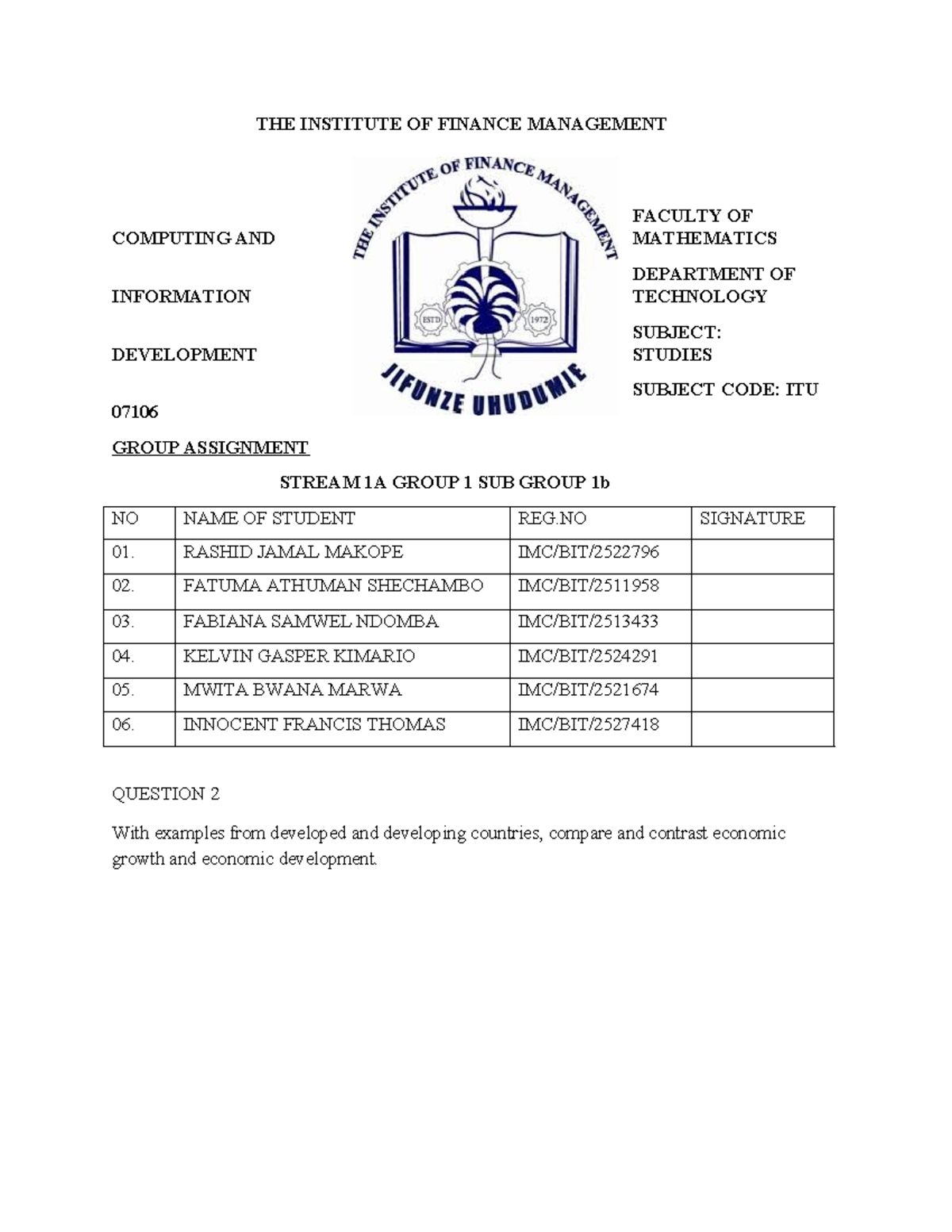 Comparative Analysis of Economic Growth & Development - ITU 07106 - Studocu