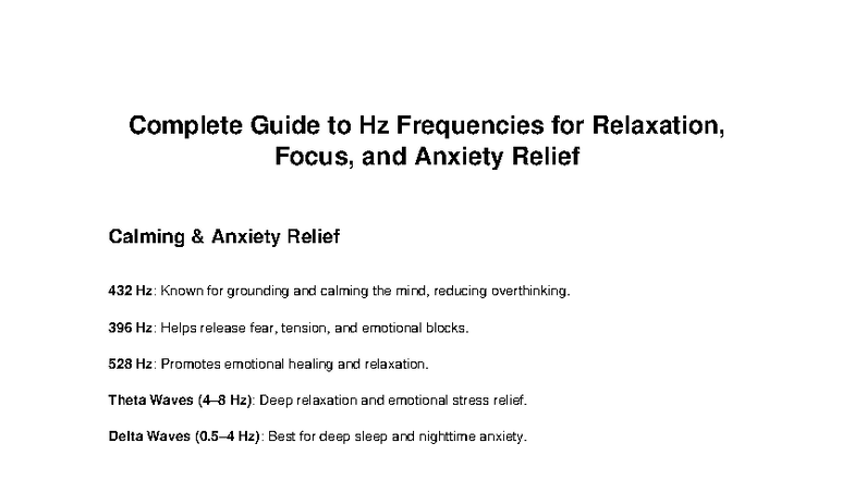 Hz Frequencies Guide for Relaxation & Focus Techniques - Studocu