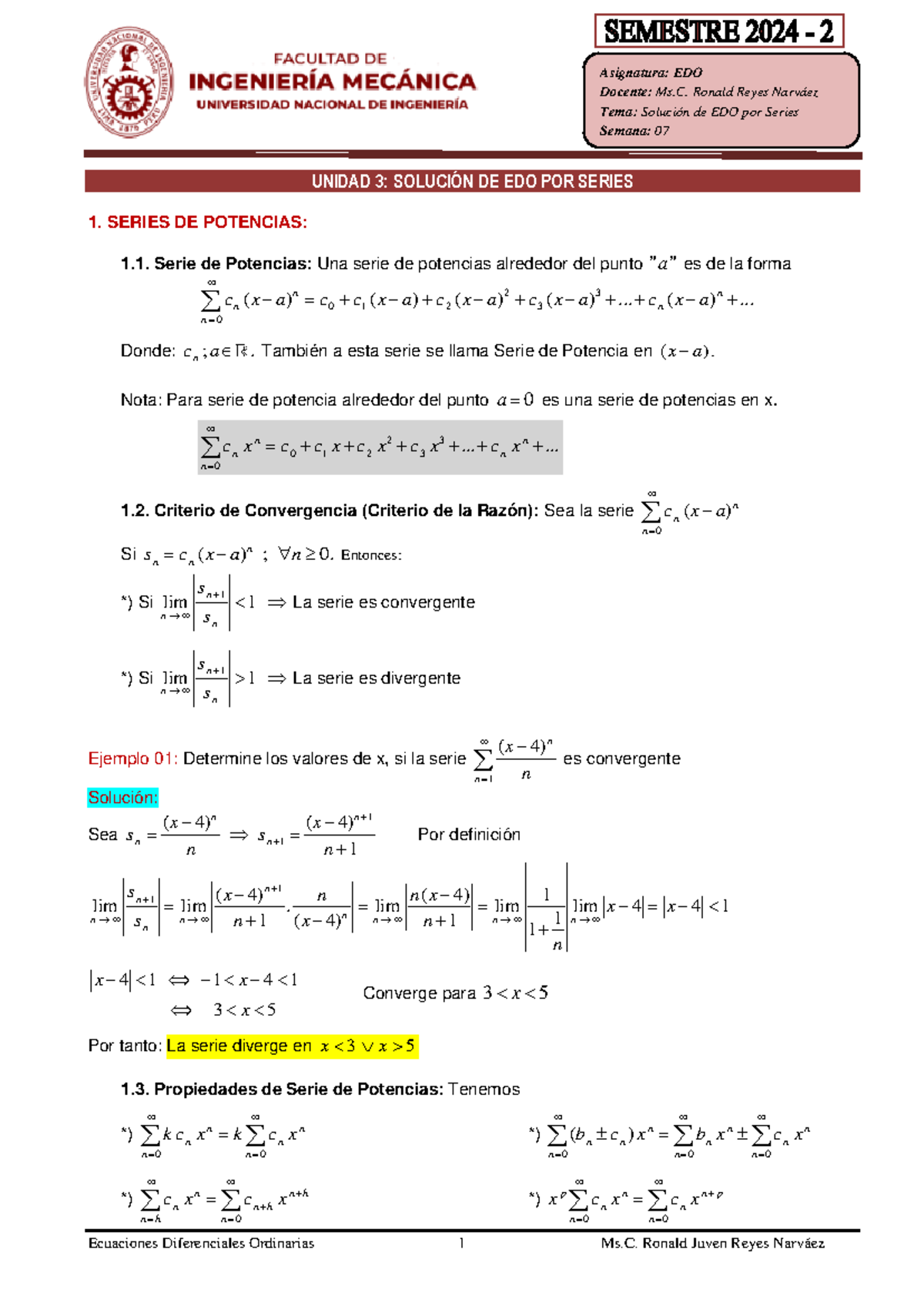 Guía 06 EDO - Solución de Ecuaciones Diferenciales por Series - Studocu
