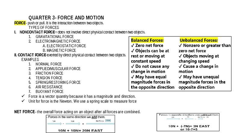 PHYS 101: Force and Motion - Types, Concepts, and Calculations - Studocu
