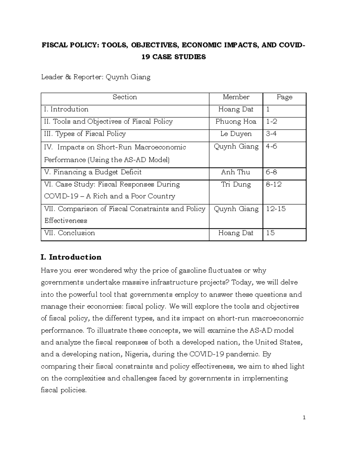 Fiscalpolicyreport Group 3 ECO121 MKT1920 - FISCAL POLICY: TOOLS ...