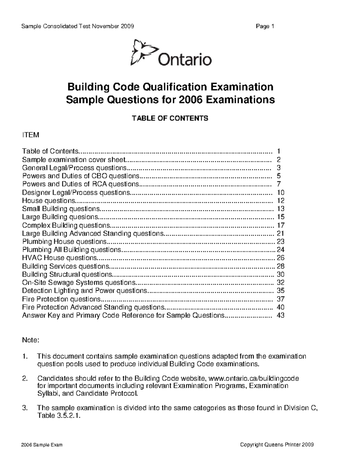 Ontario Building Code Sample Examination 2006 - Building Code ...