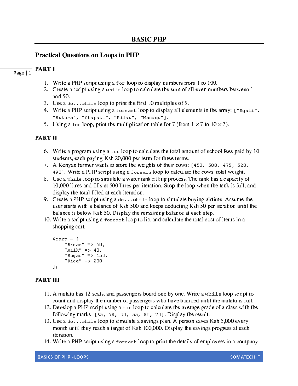 BASIC PHP Exercise 9: Practical Questions on Loops in PHP - Studocu
