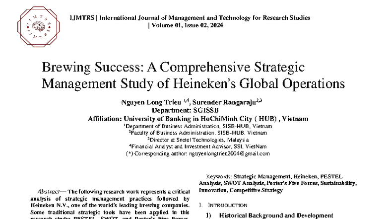 IJMTRS Strategic Management Analysis of Heineken's Global Operations ...