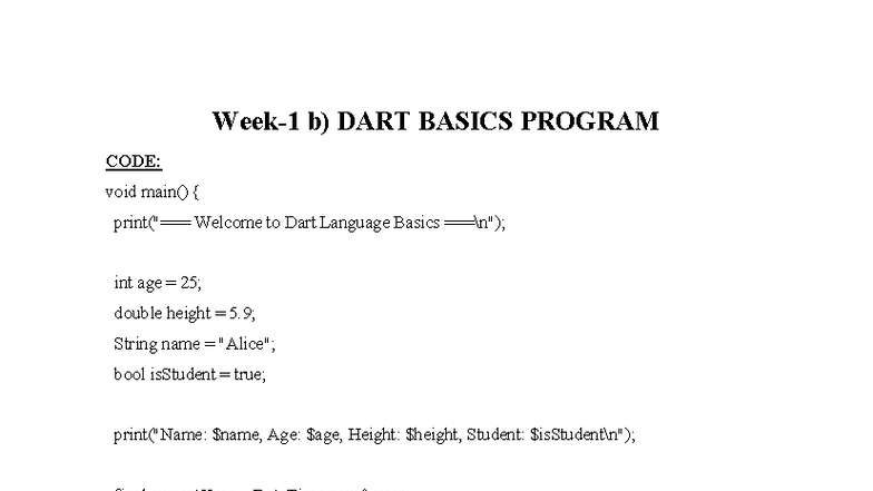 DART 101: Basics, Widgets, Layouts & Responsive UI Code Examples - Studocu