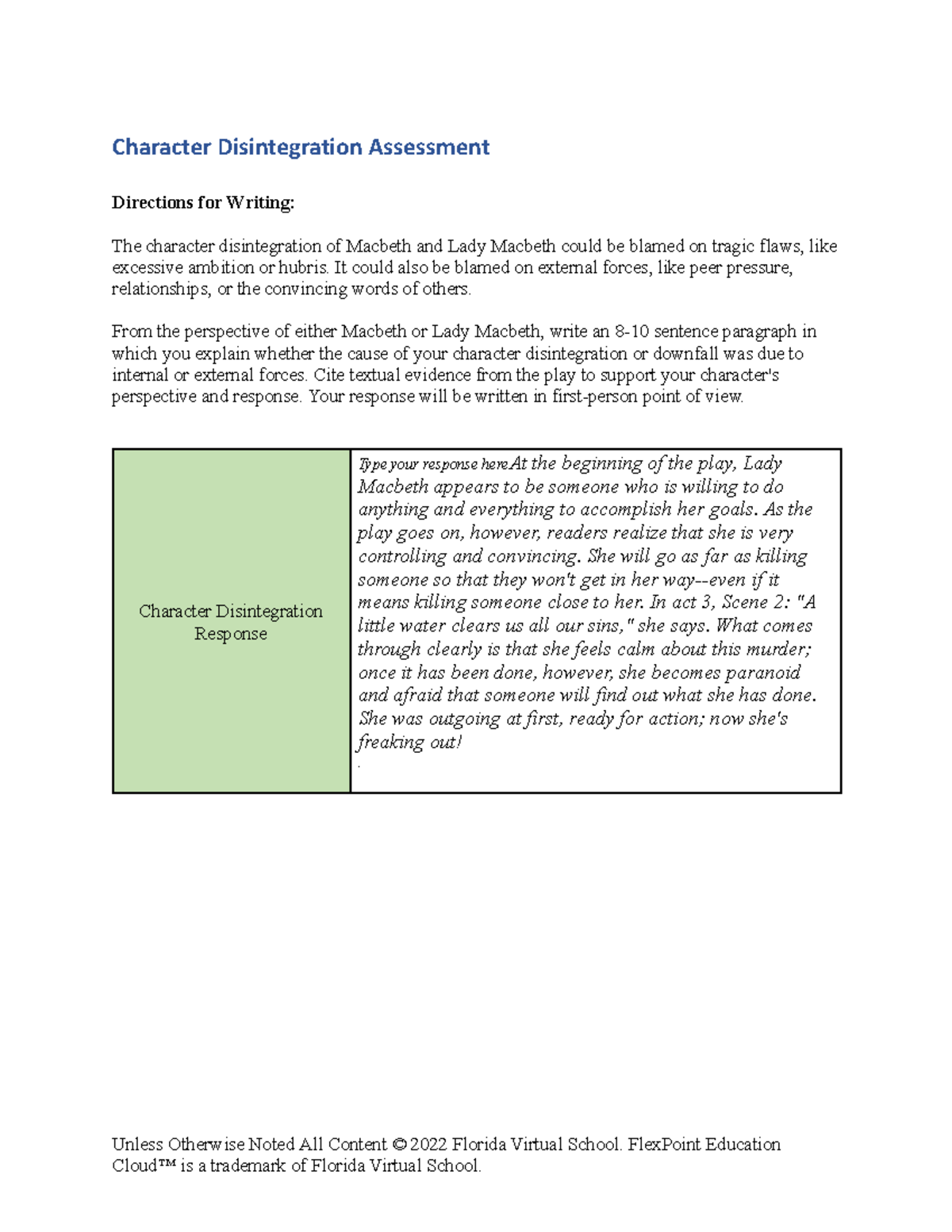 Character Disintegration Assessment: Macbeth or Lady Macbeth's Downfall ...