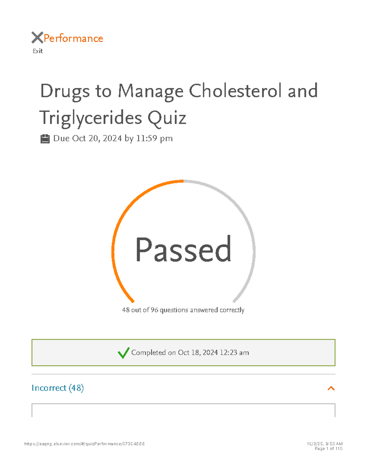 Cholesterol Management: Performance Exit Drugs Quiz (Course Code) - Studocu
