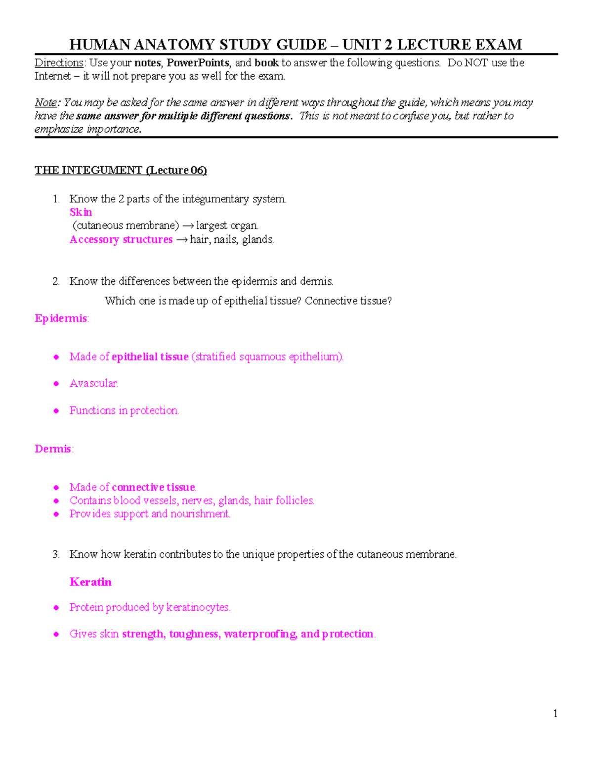 Human Anatomy Study Guide - Unit 2 Lecture Exam Notes - Studocu