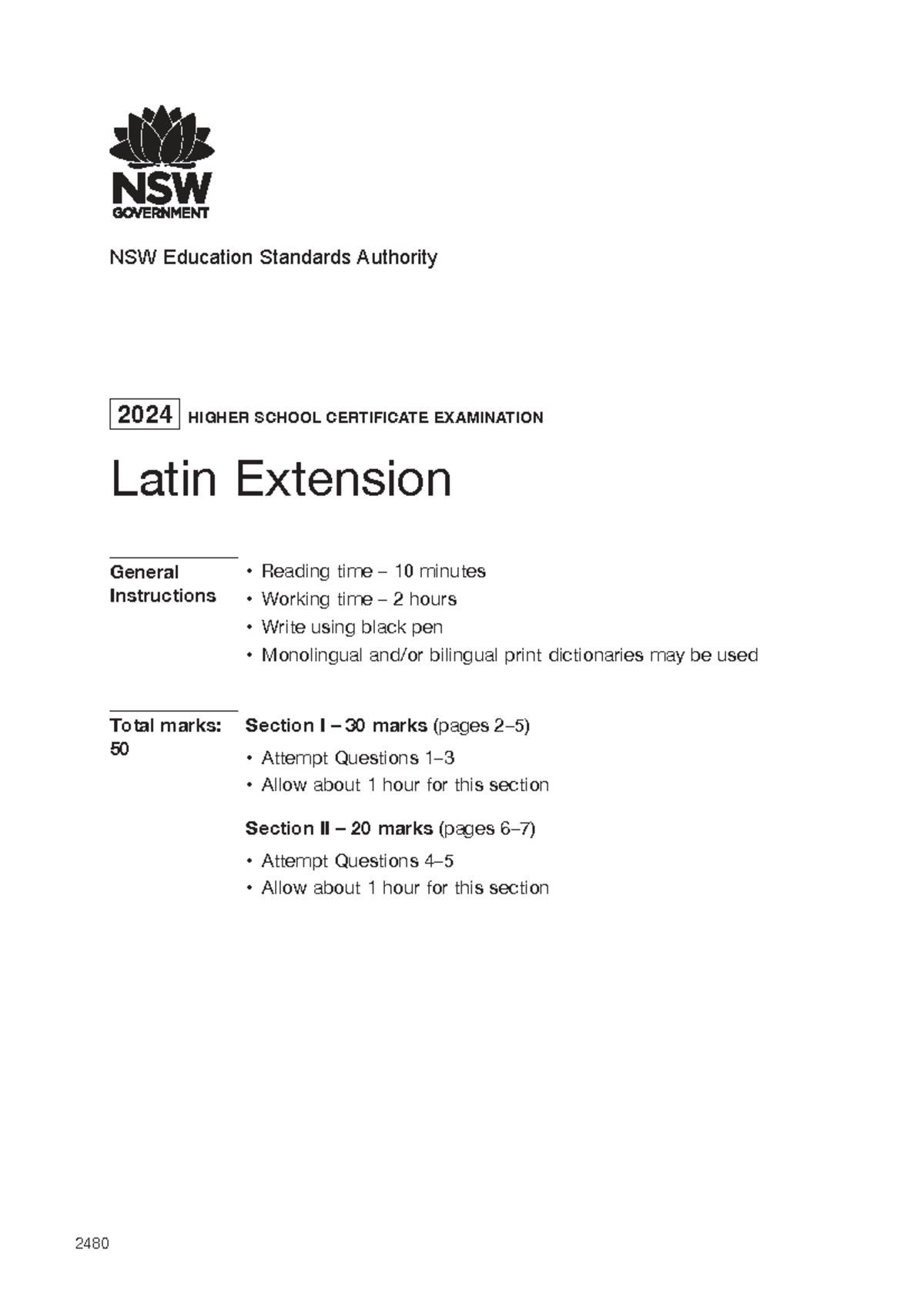 2024 HSC Latin Extension Exam Instructions and Guidelines - Studocu