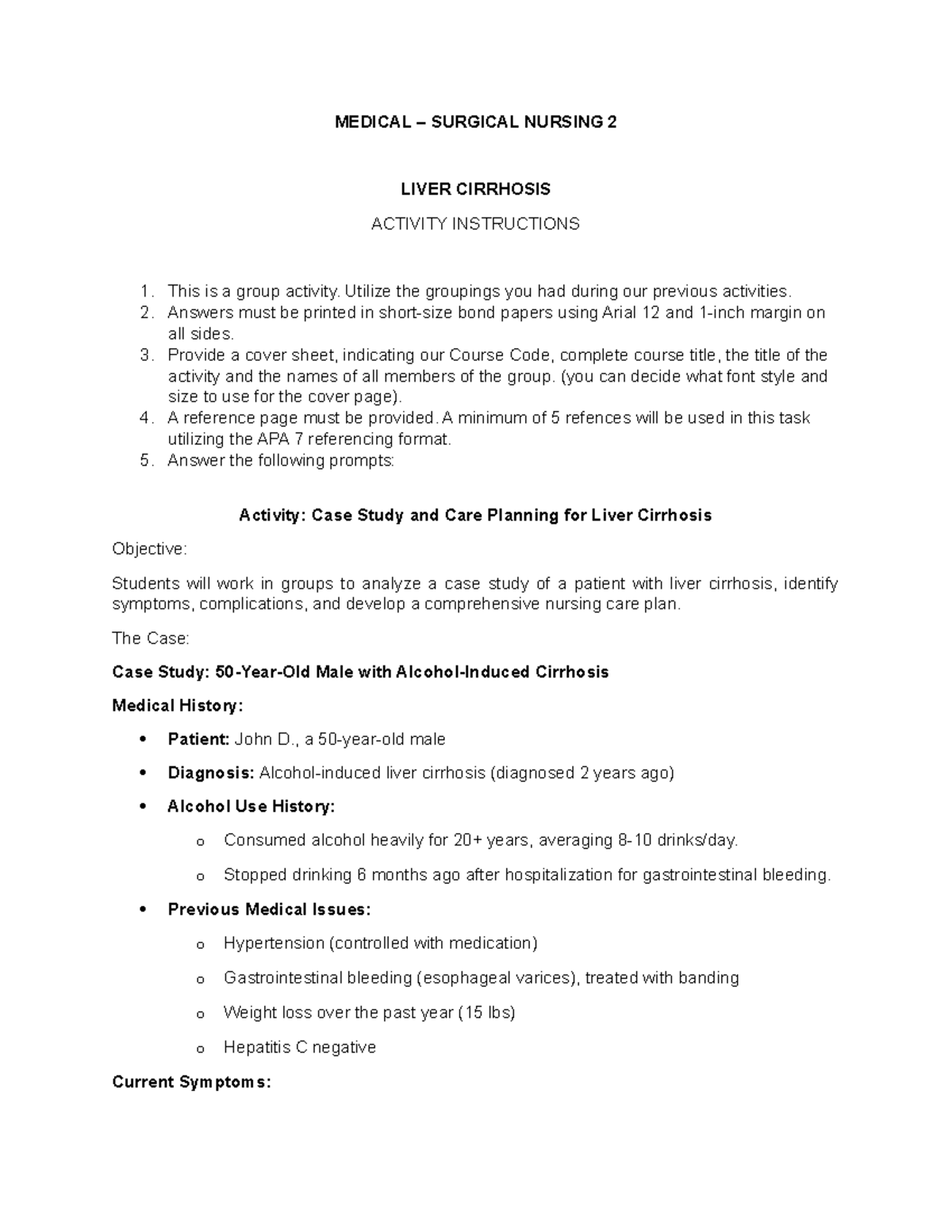 Case Study and Care Planning for Liver Cirrhosis - Medical-Surgical ...