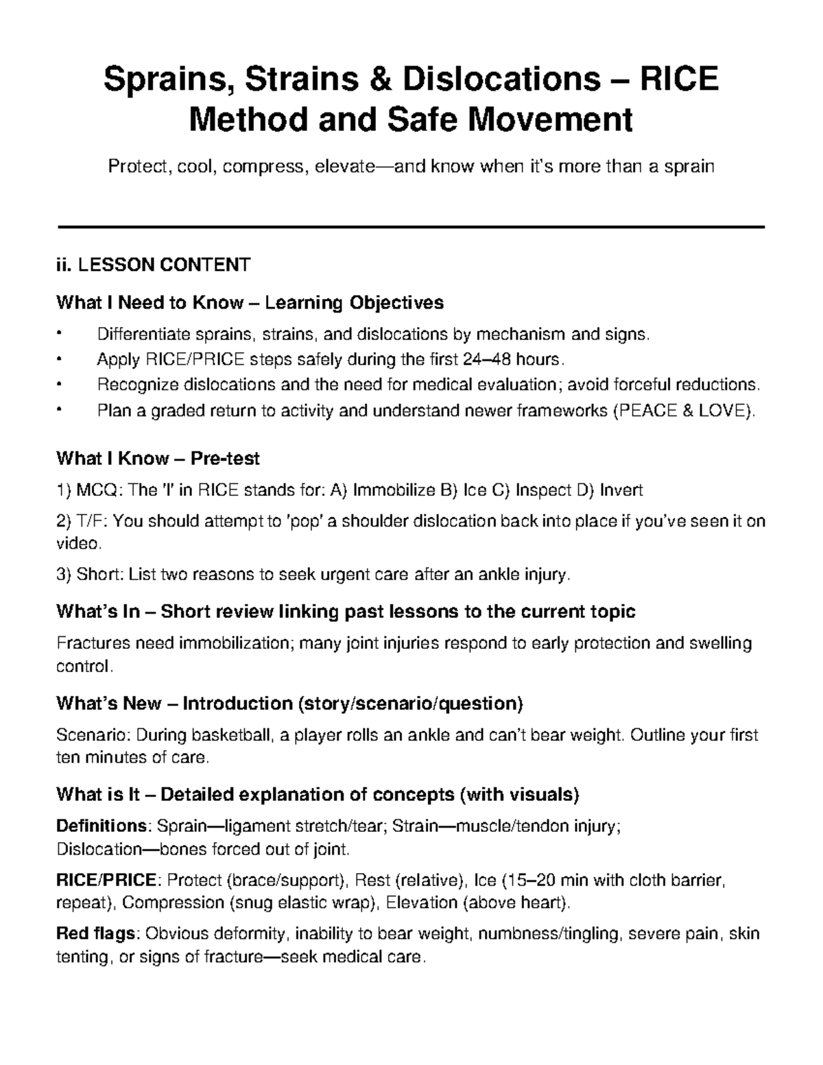 Module 08: Understanding Sprains, Strains, and Dislocations - Lesson ...
