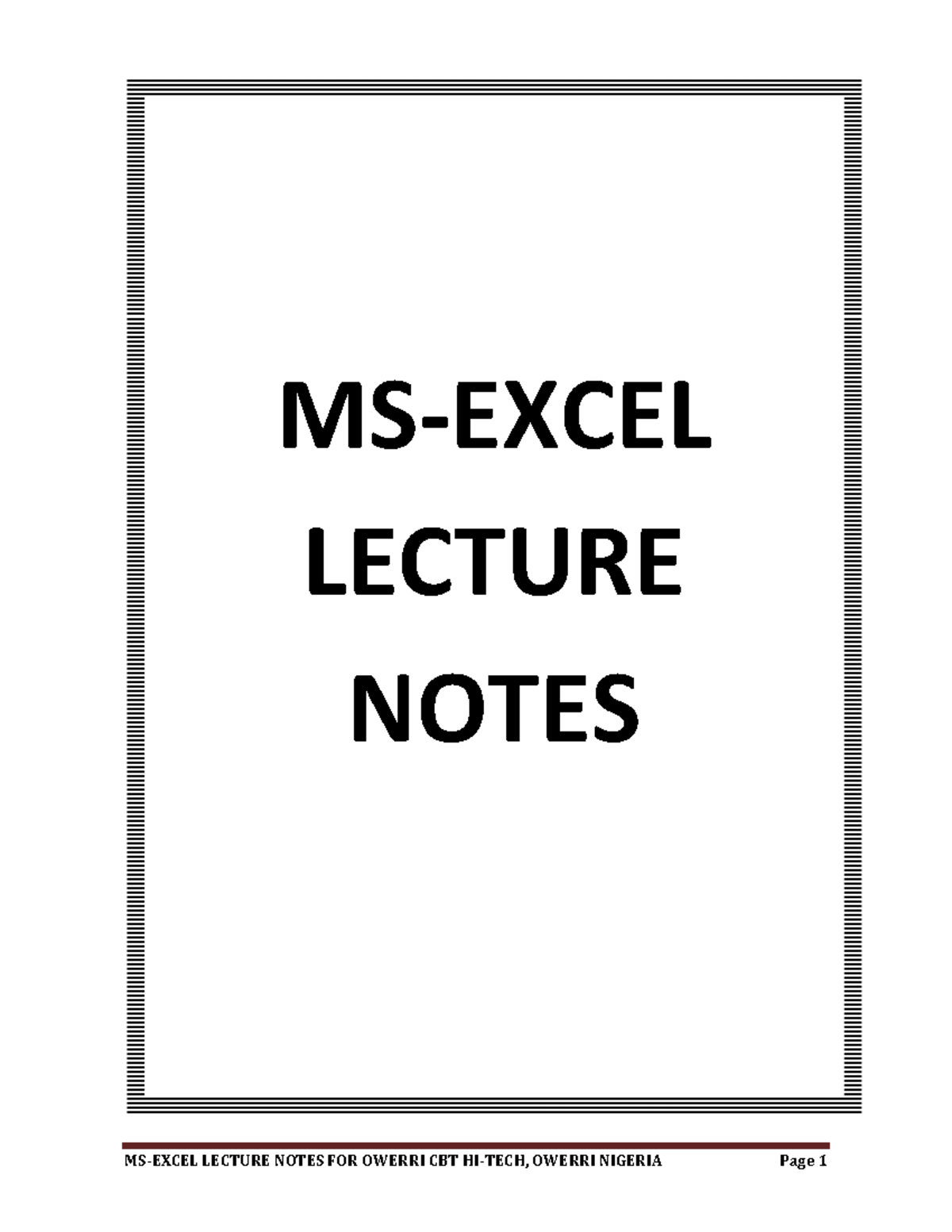 LECTURE NOTES FOR OWERRI CBT: INTRODUCTION TO MICROSOFT EXCEL - Studocu