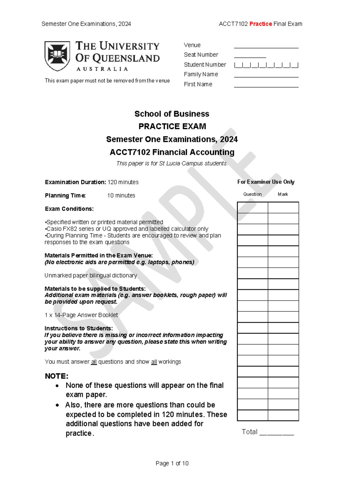 ACCT7102 Practice Final Exam Guide for Semester One, 2024 - Studocu