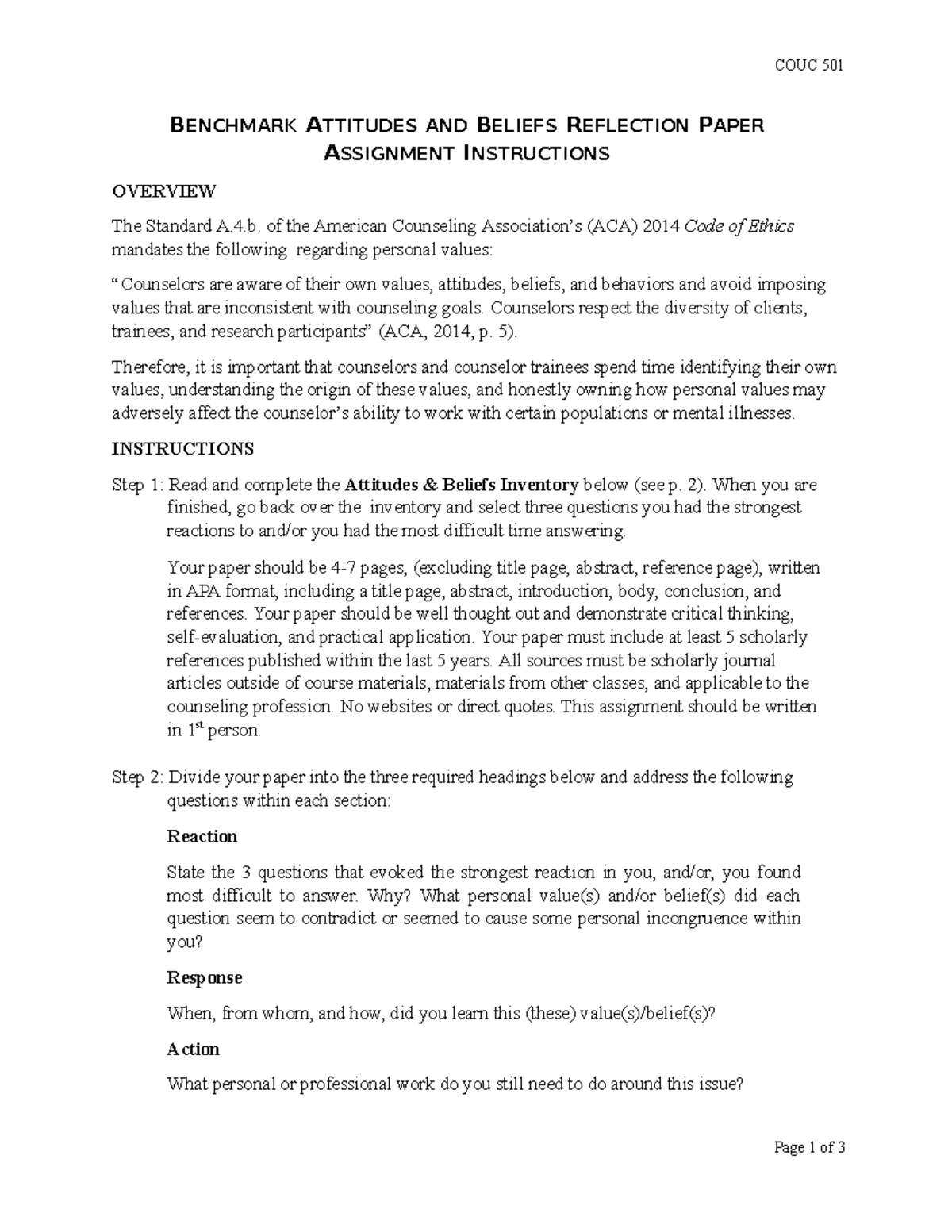 COUC 501: Attitudes and Beliefs Reflection Paper Assignment Guide - Studocu