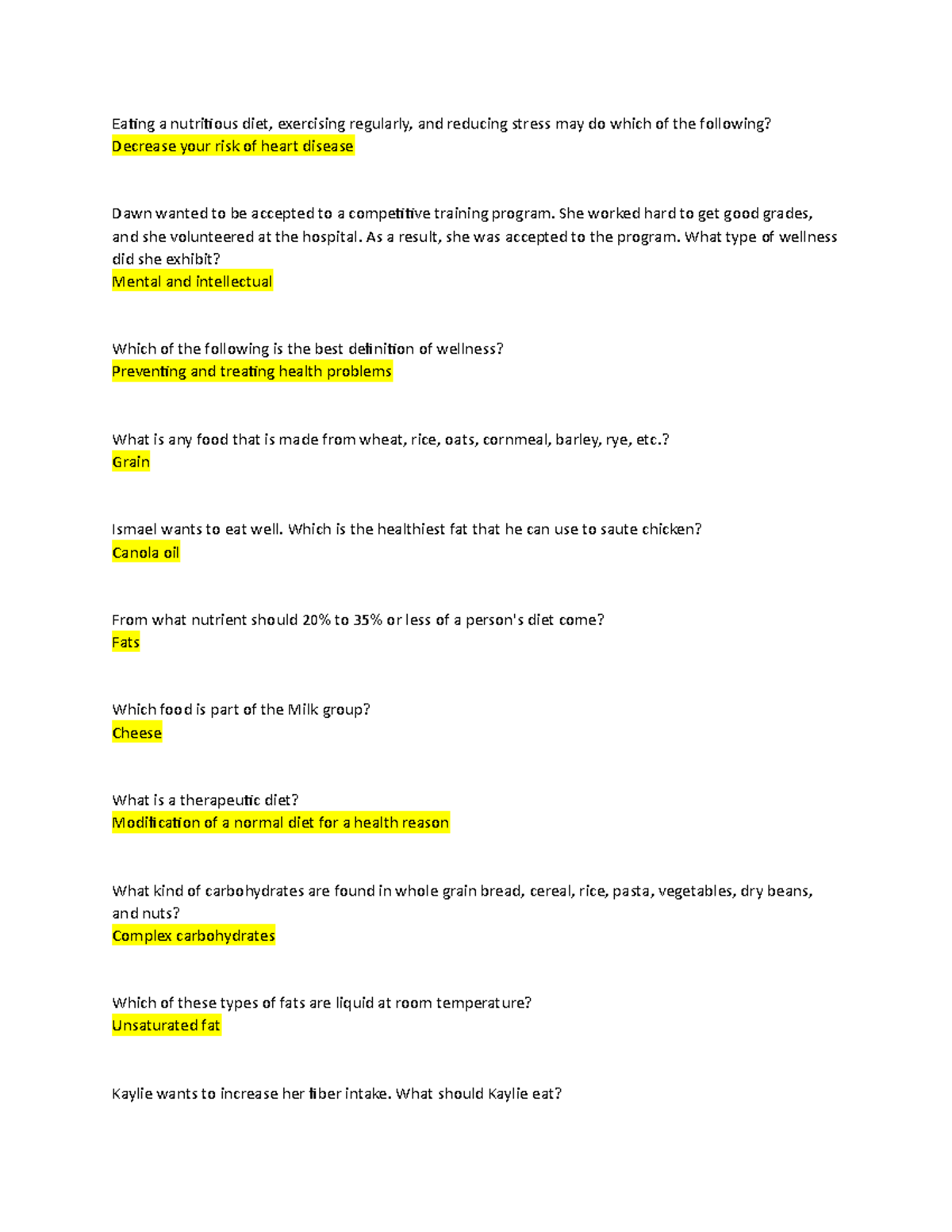 Wellness Insights and Nutrition - BIOL 2703 Answer Sheet 2 - Studocu