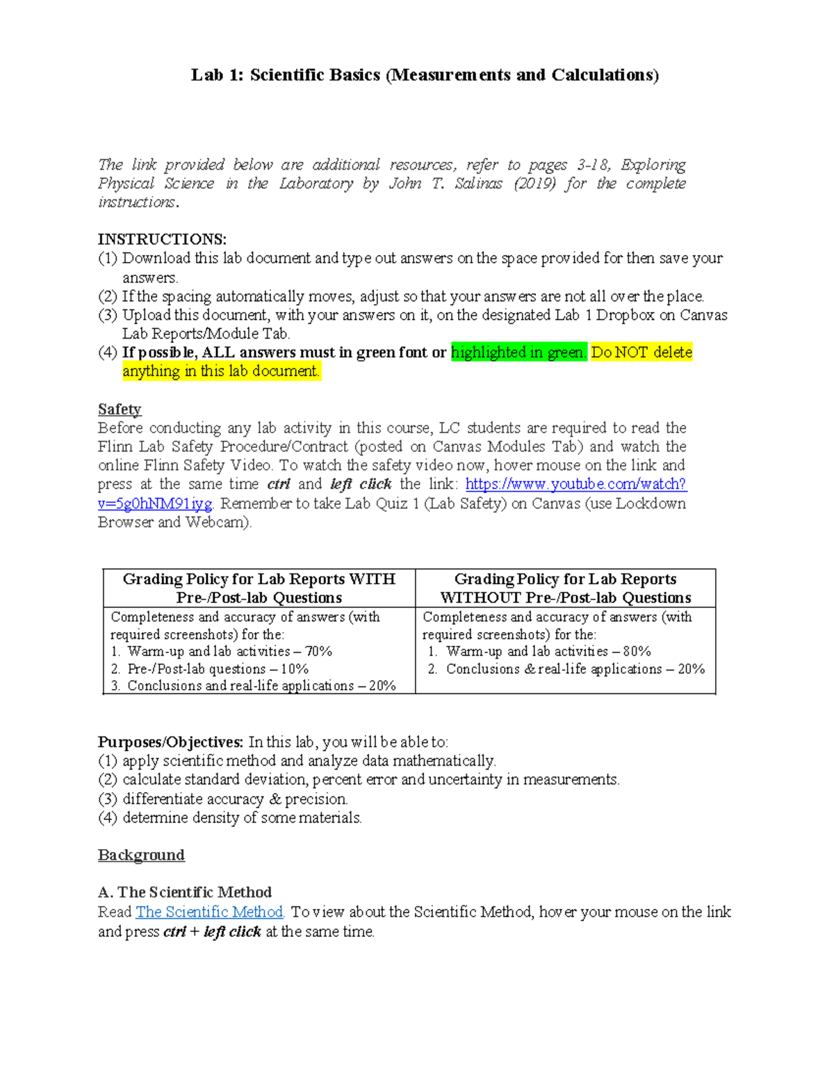 Lab 1: Scientific Basics - Measurements & Calculations (PHYS 1115 ...