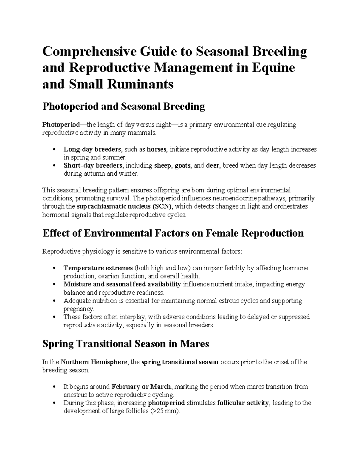 Comprehensive Study on Seasonal Breeding in Equine & Small Ruminants ...